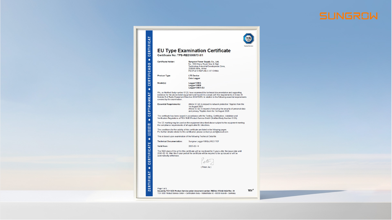 Sungrow’s Logger1000 Achieves the EN 18031 EU Cybersecurity ...